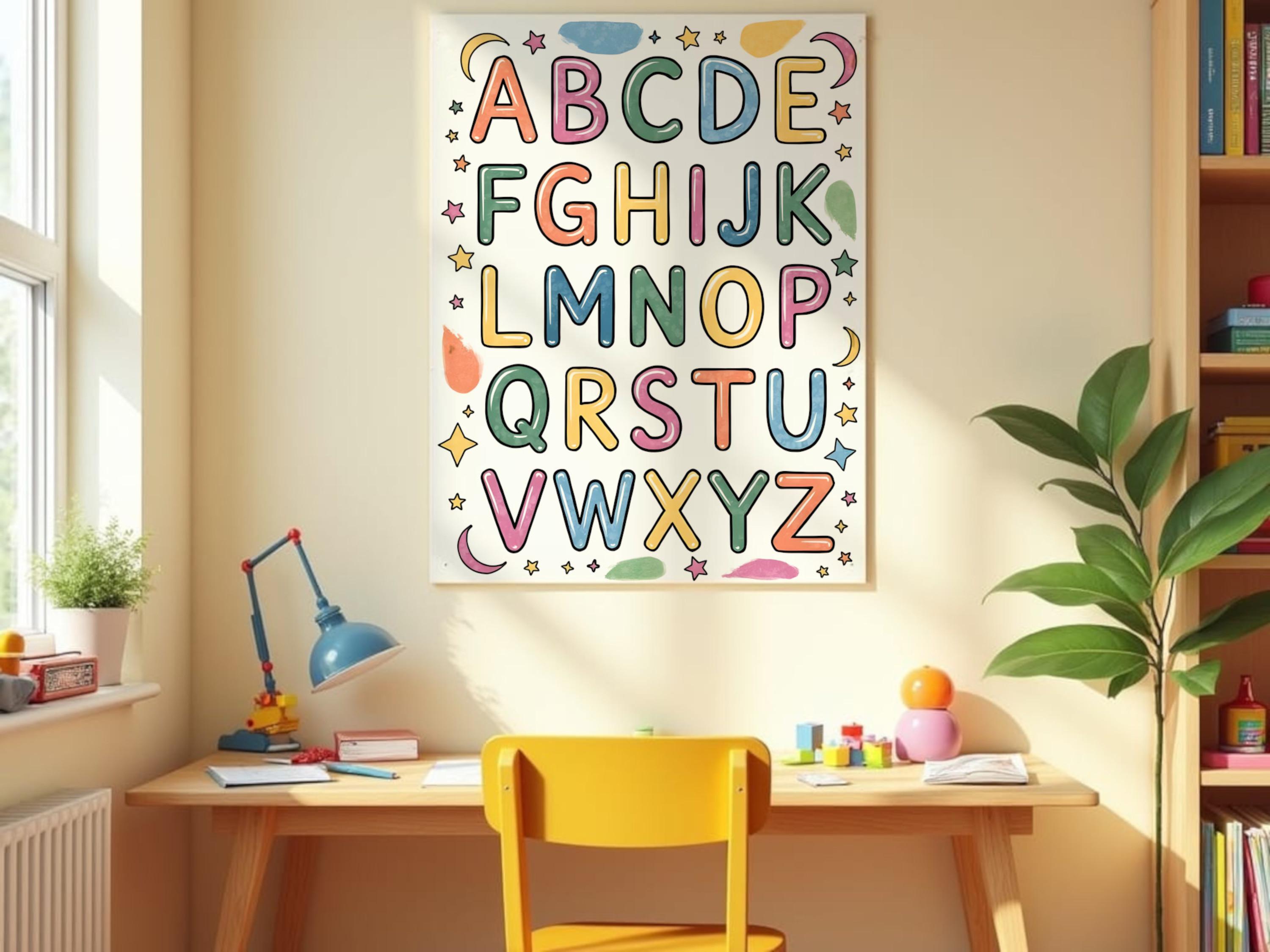 Cheerful Pastel Alphabet Poster, ABC Printable for Kids, Educational ...