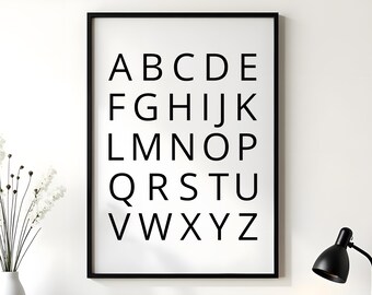 Modern Alphabet Poster | Uppercase ABC Print | Black and White Wall Art ...
