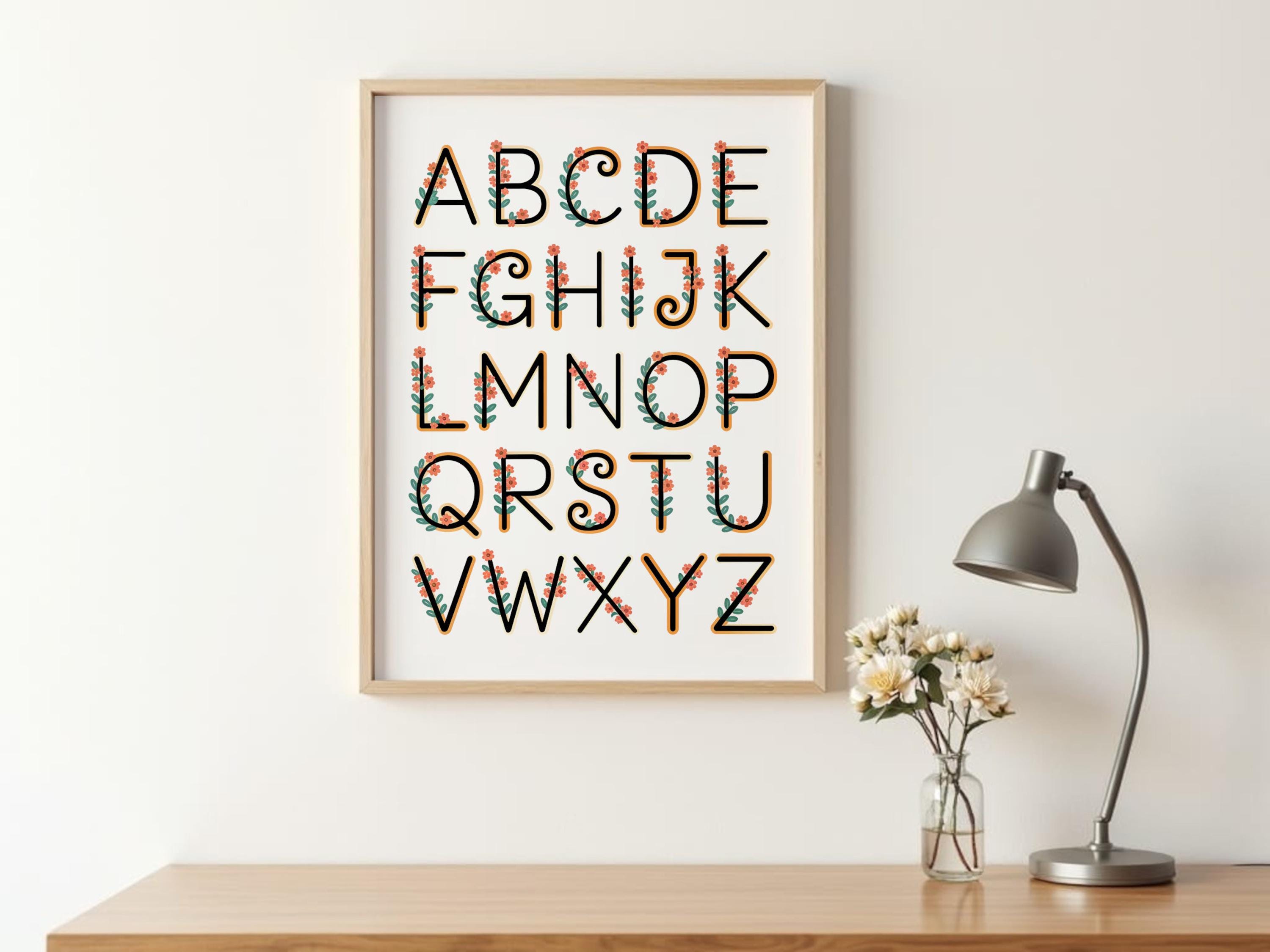 Floral Alphabet Poster, ABC Printable With Flower Decor, Kids ...