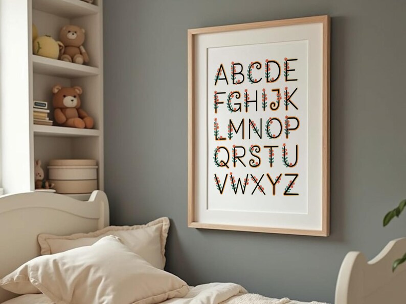 Floral Alphabet Poster, ABC Printable With Flower Decor, Kids ...