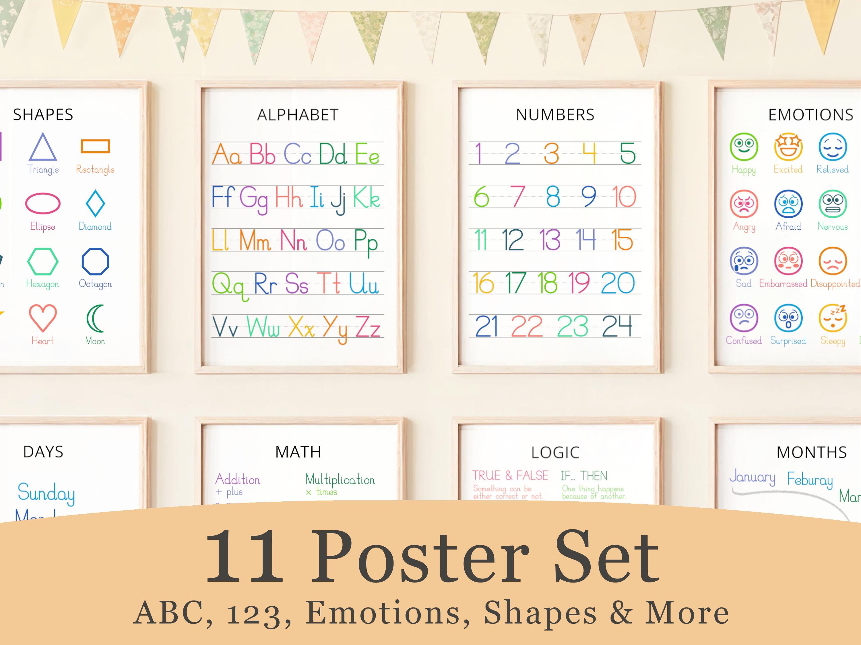 Preschool Learning Poster Bundle – 11 Colorful Printable Charts | ABC ...