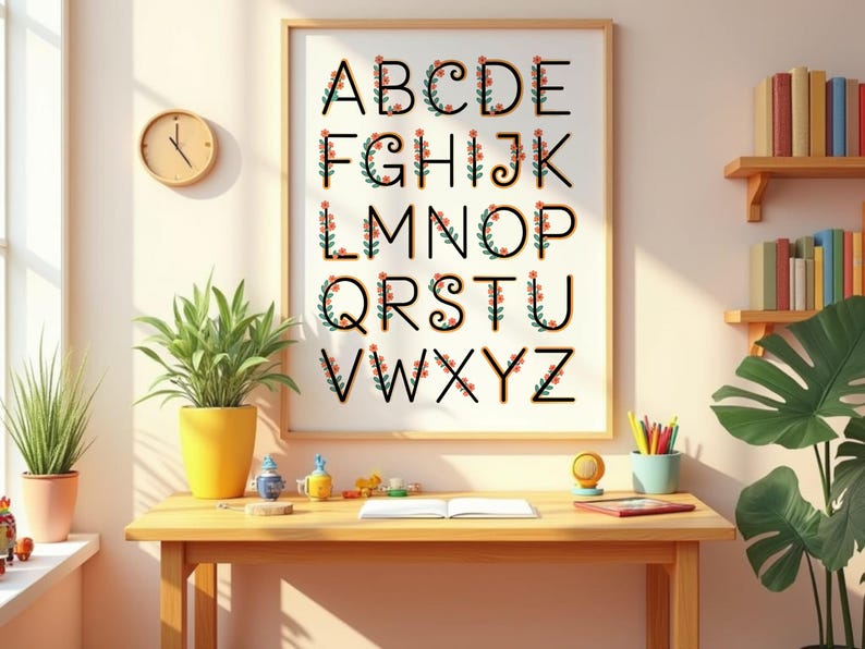 Floral Alphabet Poster, ABC Printable With Flower Decor, Kids ...