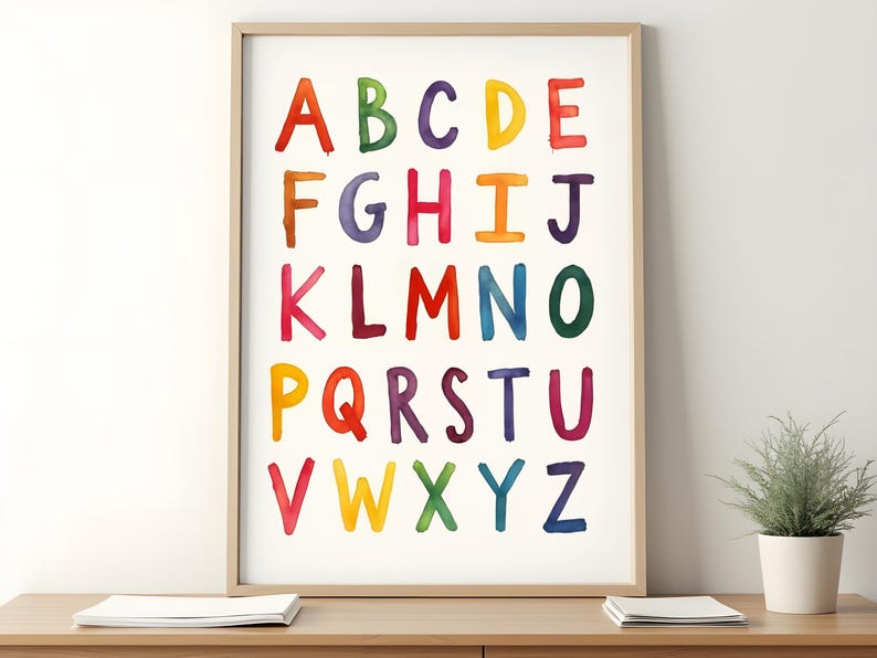 Rainbow Alphabet Poster, Colorful ABC Printable, Kids Educational Wall ...
