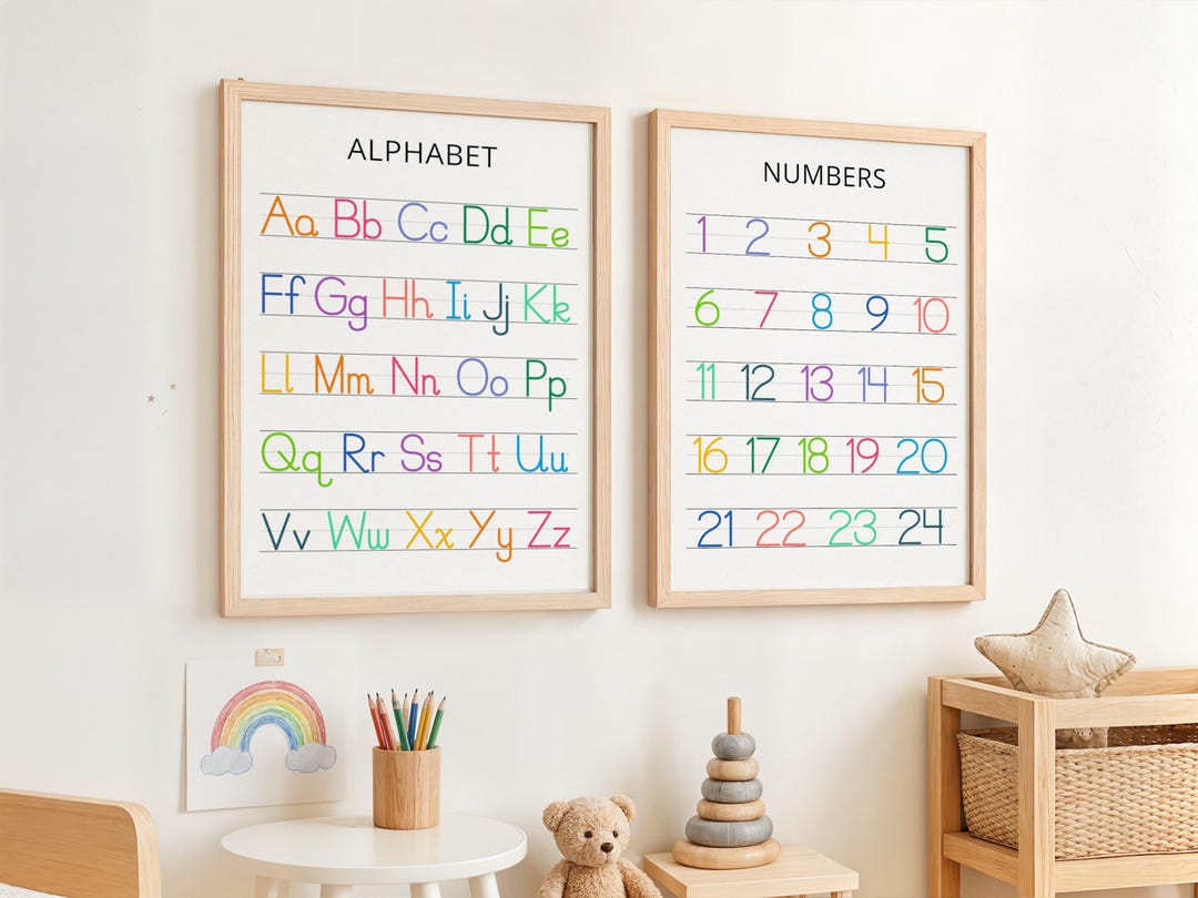 Alphabet and Numbers Posters, Printable Handwriting Charts With Help ...