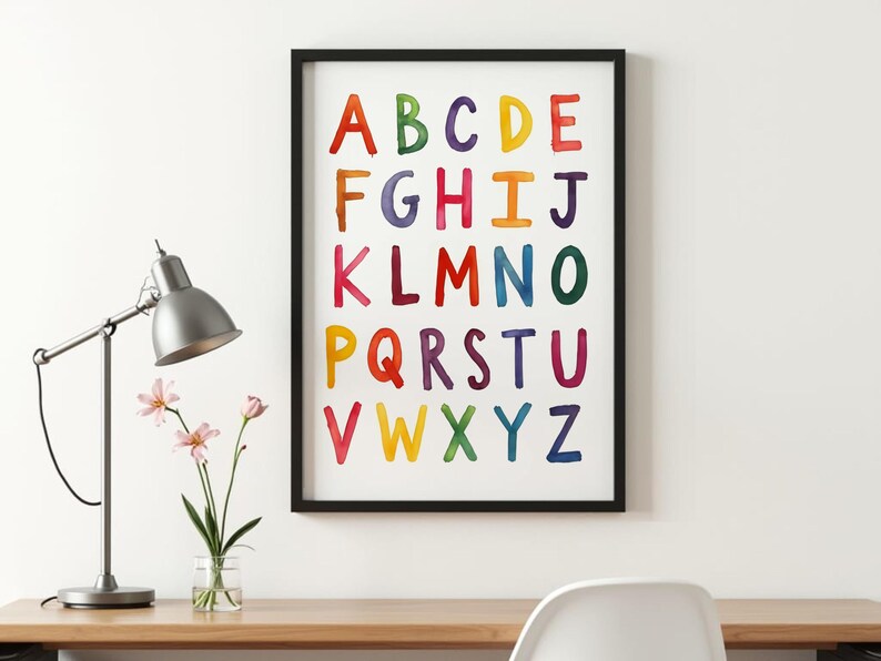 Rainbow Alphabet Poster, Colorful ABC Printable, Kids Educational Wall ...