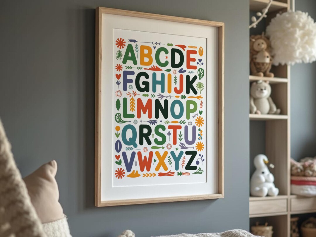 Boho Alphabet Poster, Funky Retro ABC Printable, Kids Educational Wall ...