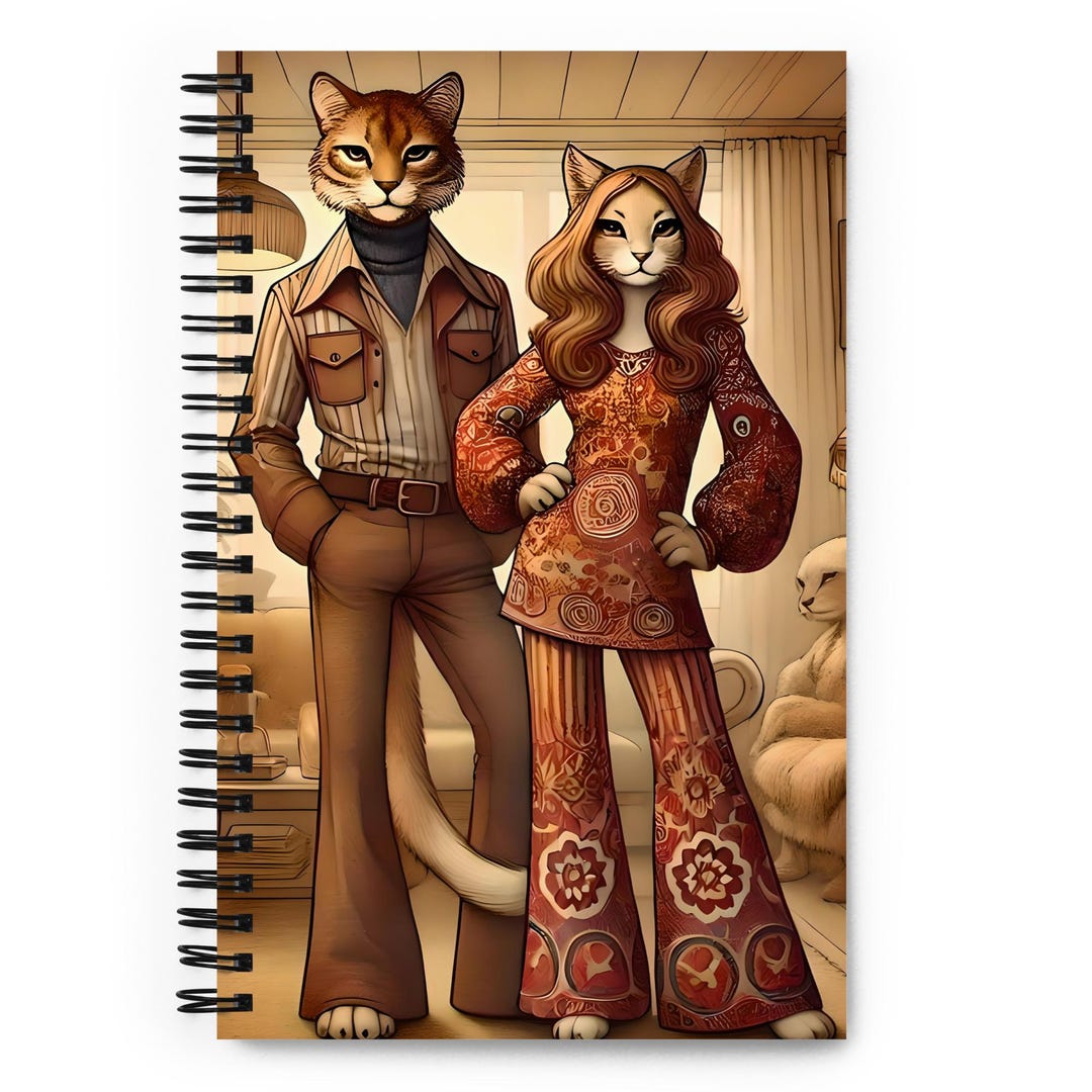 Retro Cats Spiral Notebook – 70s Style, Dotted Pages - Etsy