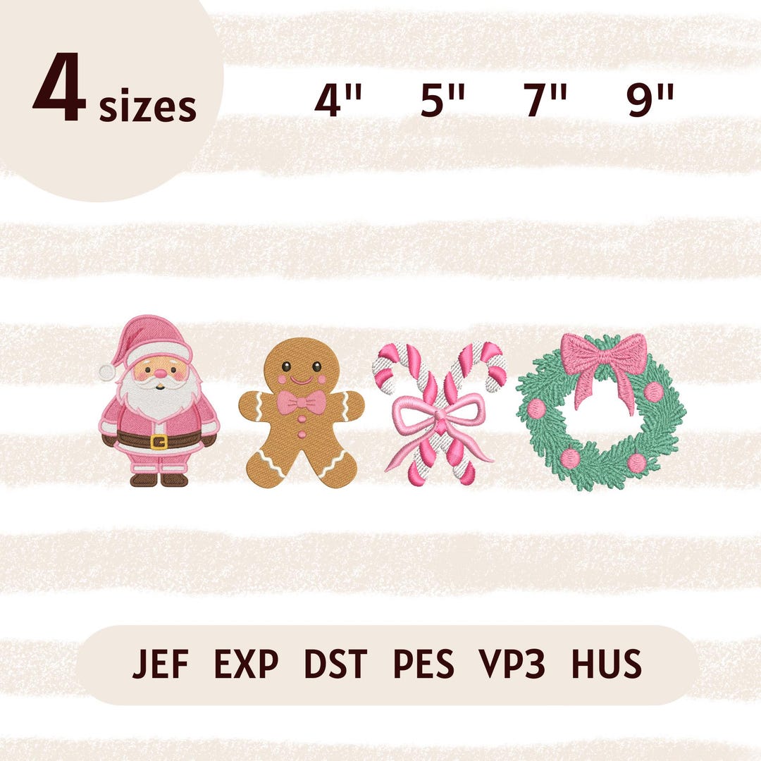 Coquette Bow Embroidery Design, Cute Pink Ribbon Santa Embroidery File ...