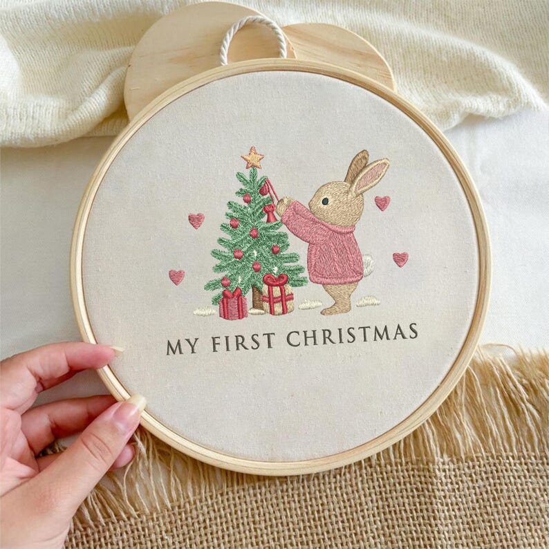 Baby's First Christmas Embroidery Design, 1st Christmas Baby Bunny ...