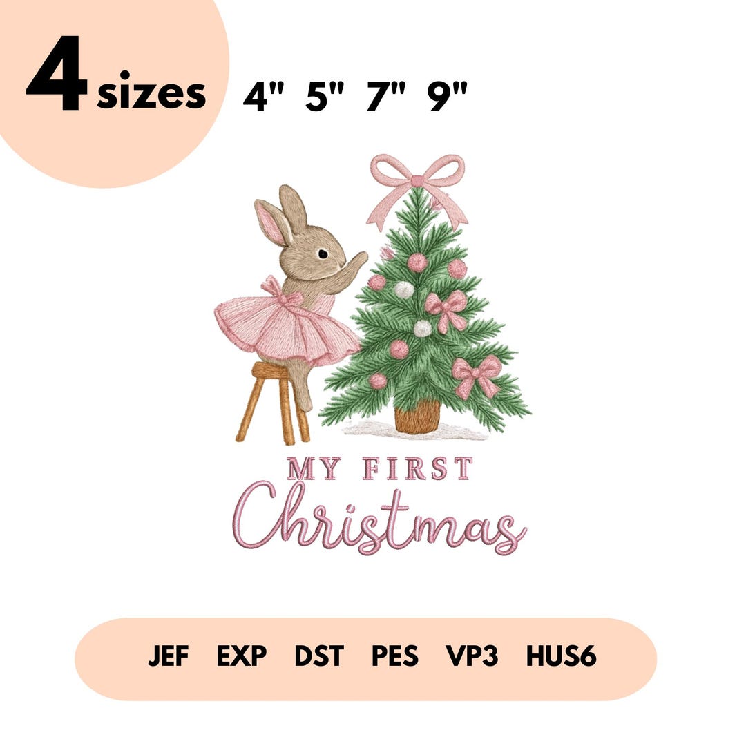Baby's First Christmas Embroidery Design, 1st Christmas Baby Bunny ...