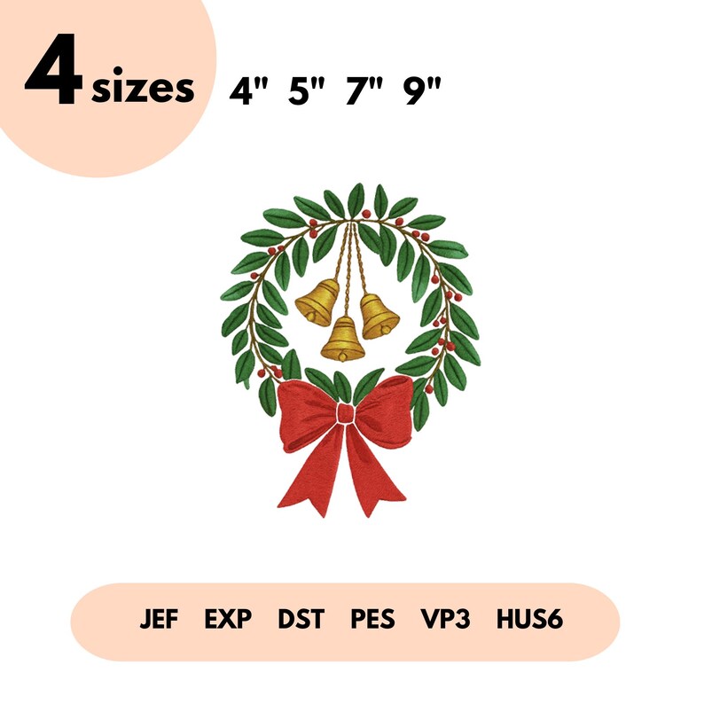 Christmas Wreath Embroidery Design, Floral Christmas Wreath Embroidery ...