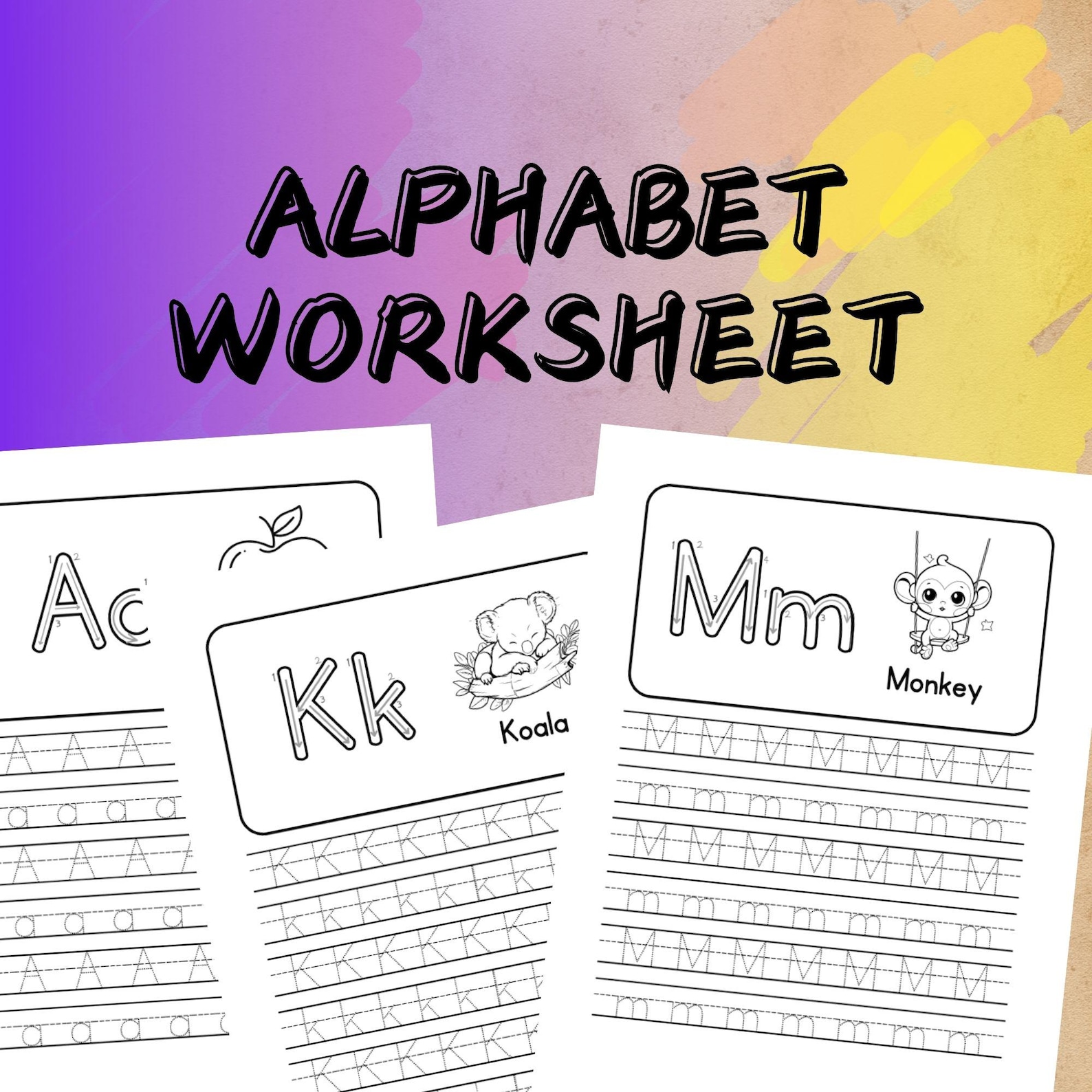Alphabet Tracing Worksheet | Kids Handwriting Practice (PDF Pattern) - Etsy