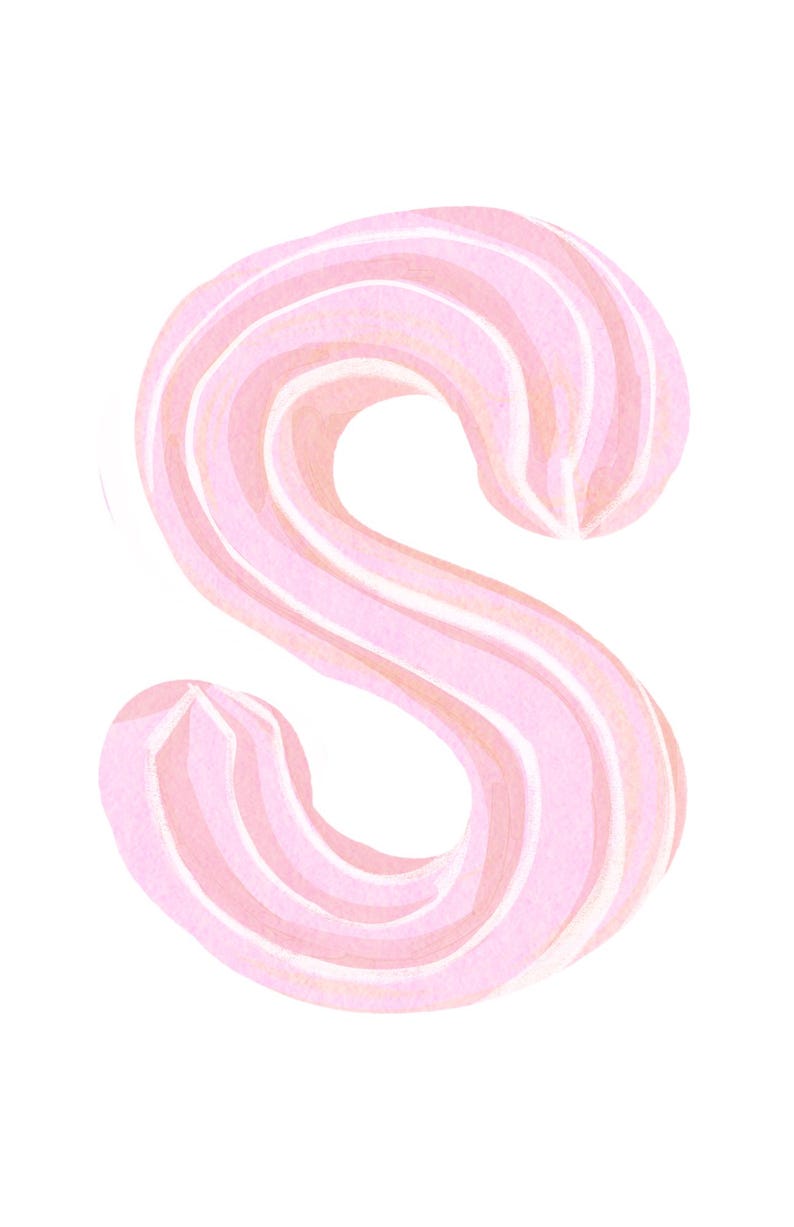 Pink Letter S Digital Print - Pastel Monogram Wall Art - Instant ...
