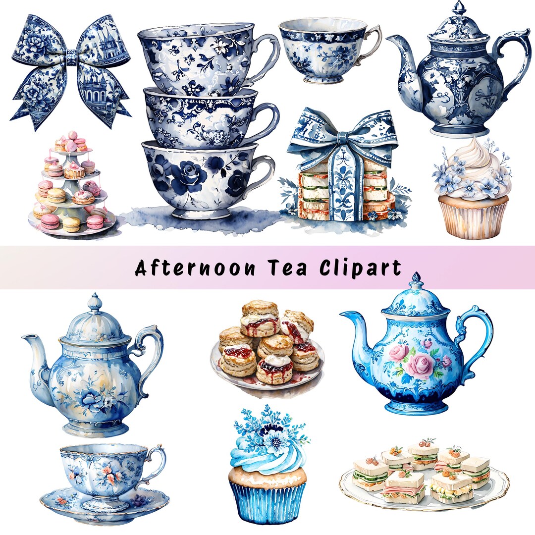 Watercolor Tea Party Clipart: Vintage Floral Teacups (PNG Digital ...