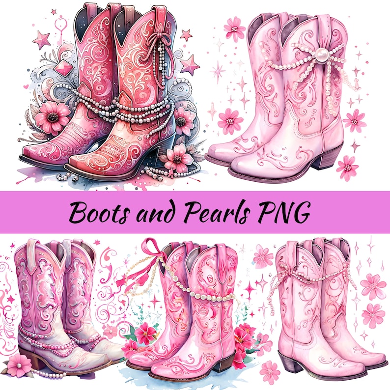5 Boots and Pearls PNG, Pearl Bow Cowgirl Boots Png, Summer Vibes ...