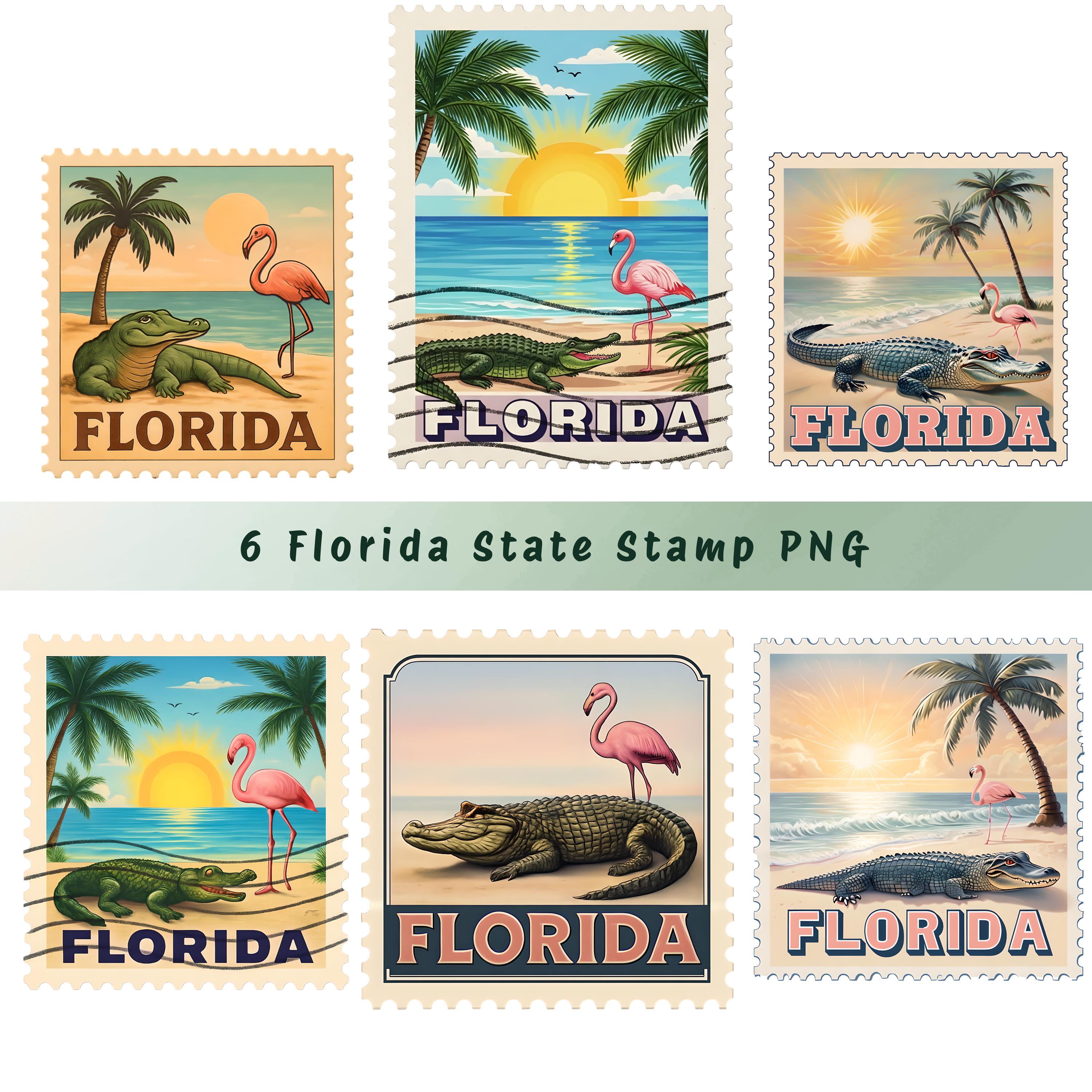 Florida Stamp PNG Bundle: Vintage Postage Sublimation Designs (digital ...