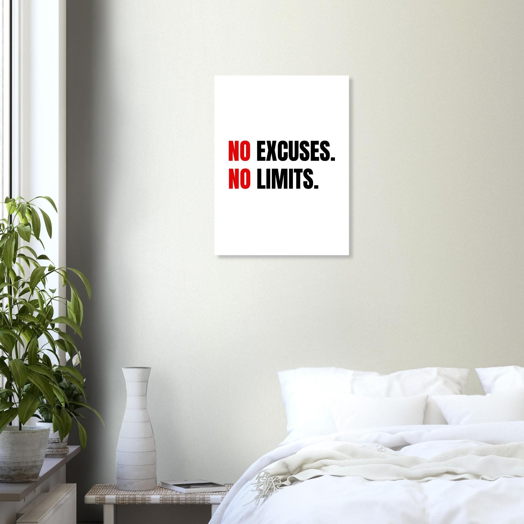 No Excuses No Limits Poster | Minimalist Motivational Wall Art | Black ...