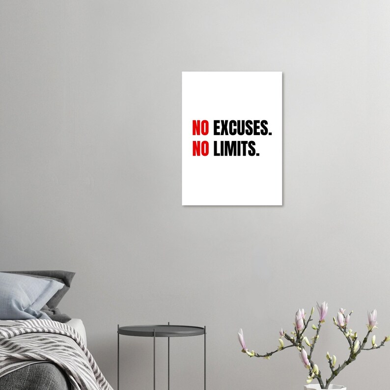No Excuses No Limits Poster | Minimalist Motivational Wall Art | Black ...