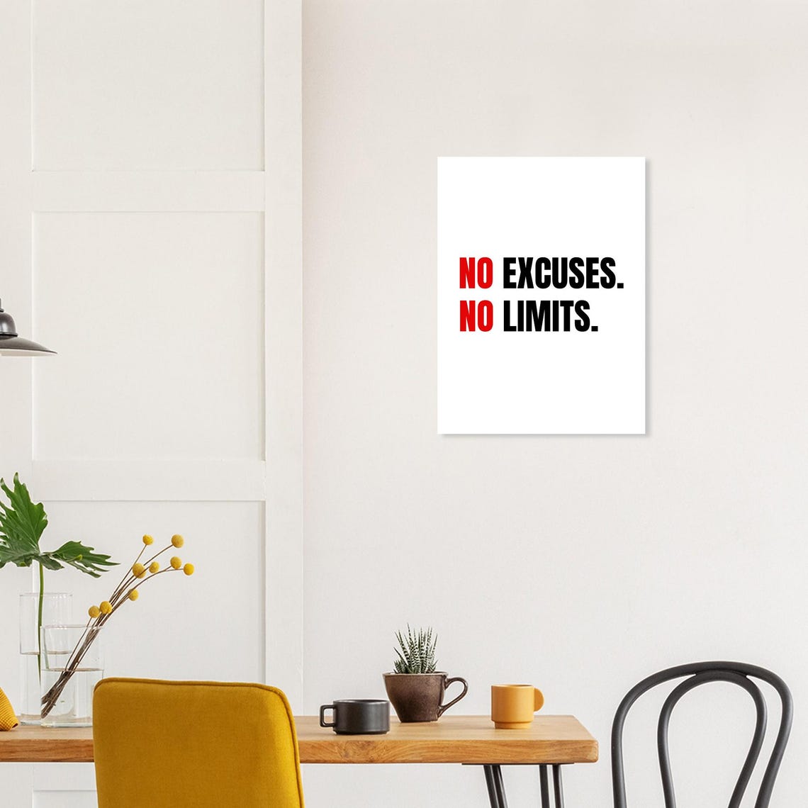 No Excuses No Limits Poster | Minimalist Motivational Wall Art | Black ...