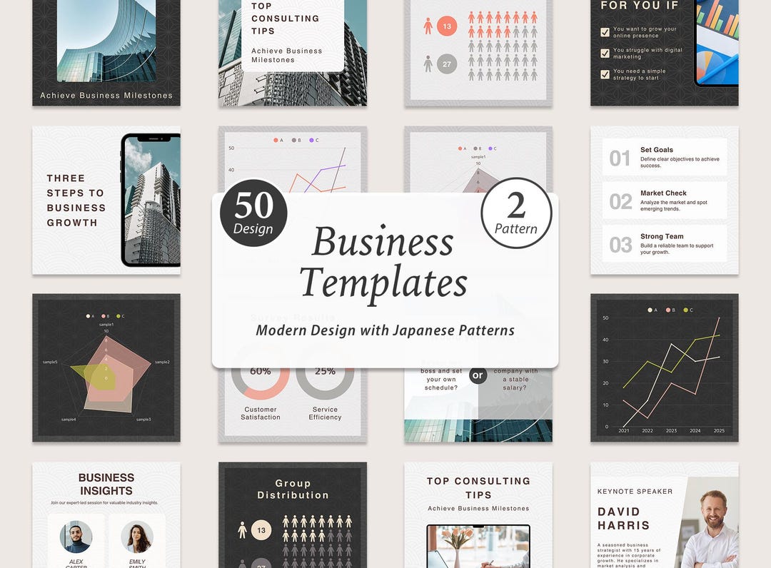 50 Canva Templates – Modern Business Slides With Japanese Patterns - Etsy