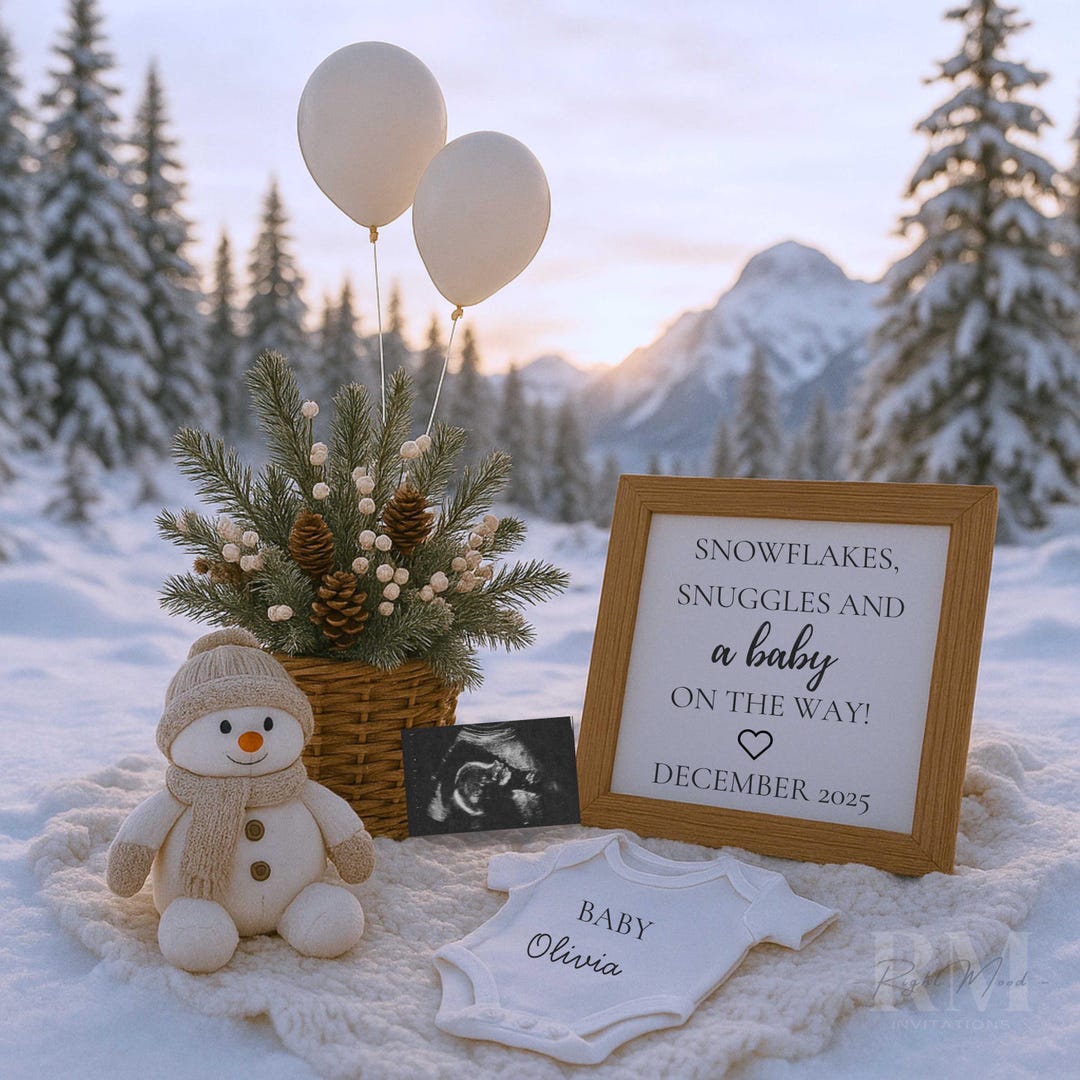 Winter Pregnancy Announcement Digital Template | Editable Holiday Baby ...