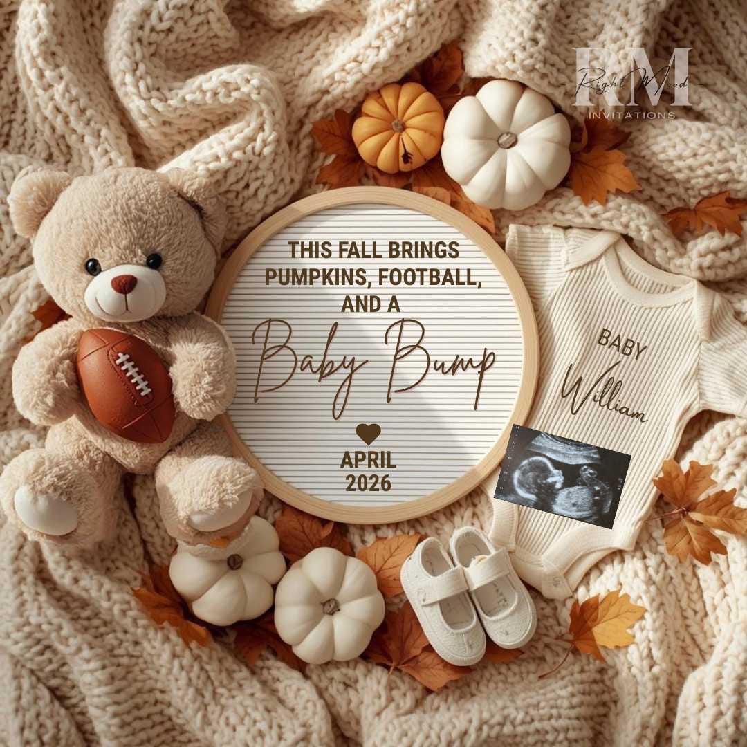 Fall Football Baby Bump Pregnancy Announcement Digital Gender Neutral ...