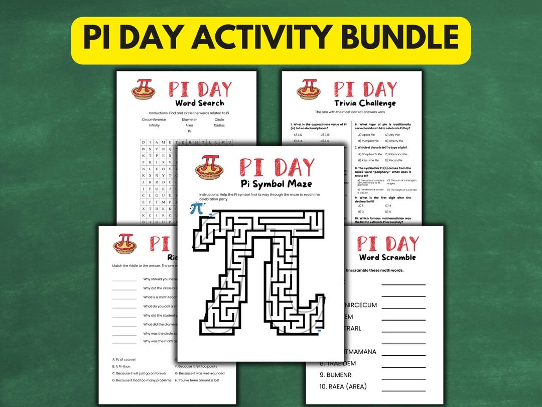 Happy Pi Day Activity Bundle for Kids Printable Games for Math Teacher ...