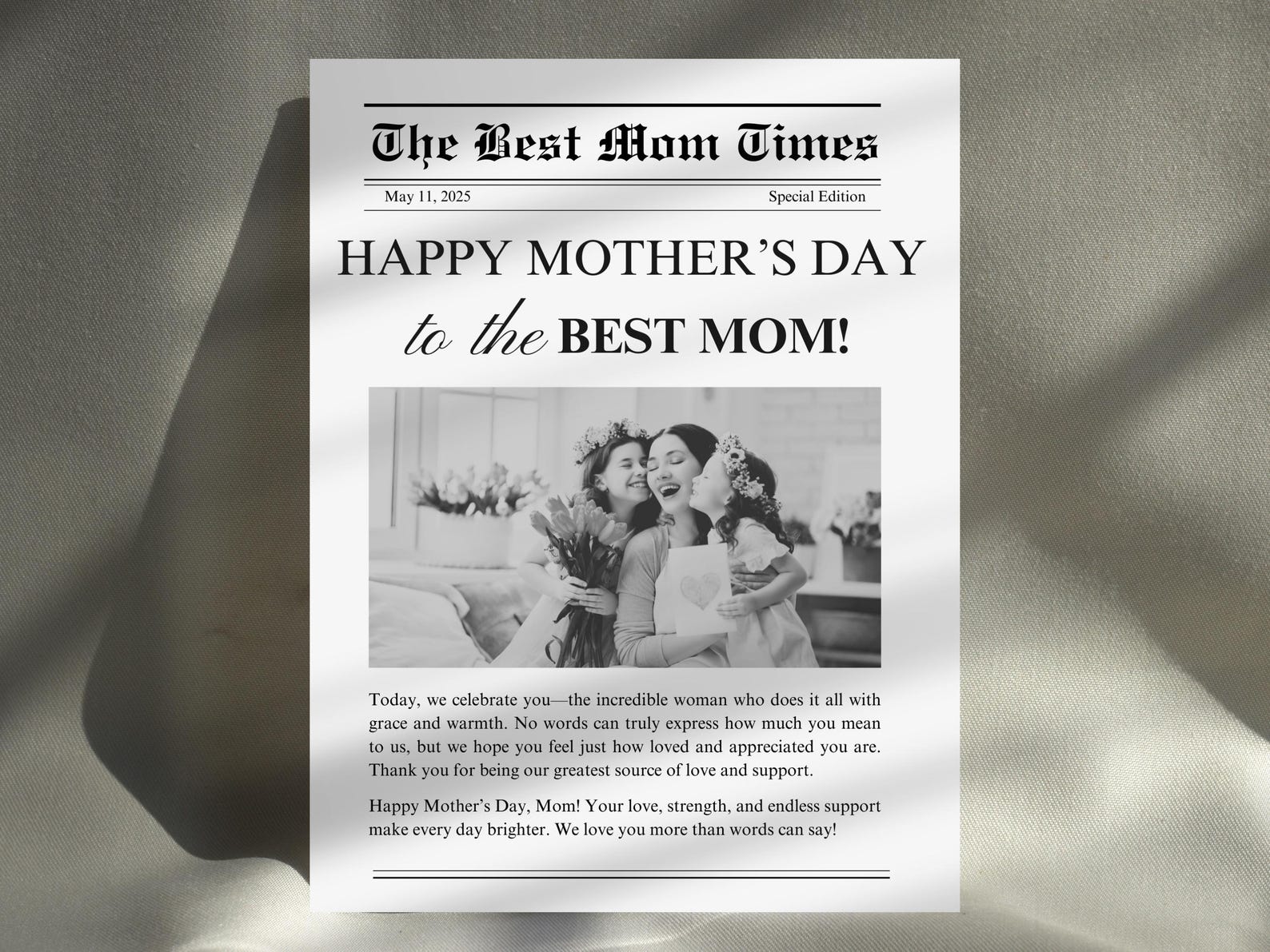Mother's Day Newspaper Template for Florists, Editable Newspaper Style ...