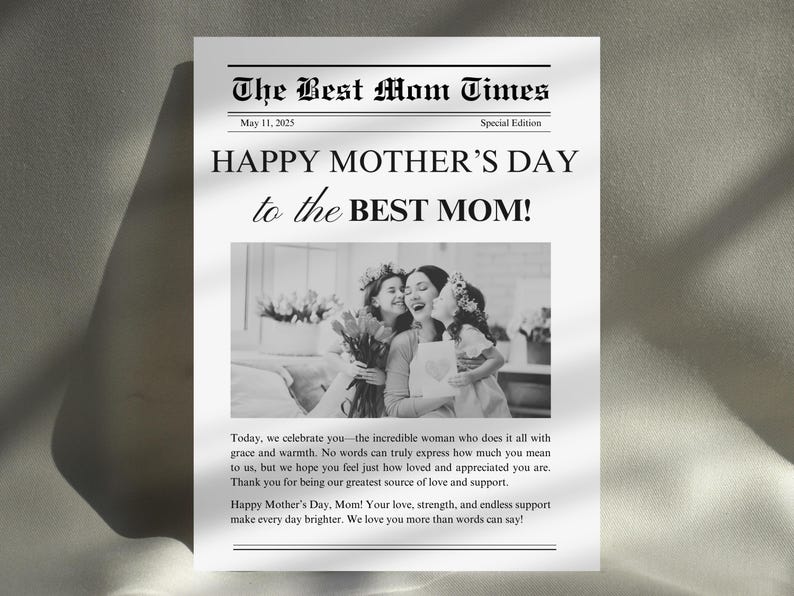 Mother's Day Newspaper Template for Florists, Editable Newspaper Style ...