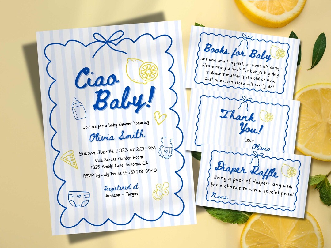 Ciao Baby Lemon Invitation Template, Editable Italian Baby Shower ...