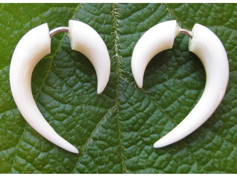 Small Bone Hooks - Fake Gauges, Fake Plugs, Handmade Bone Earrings ...