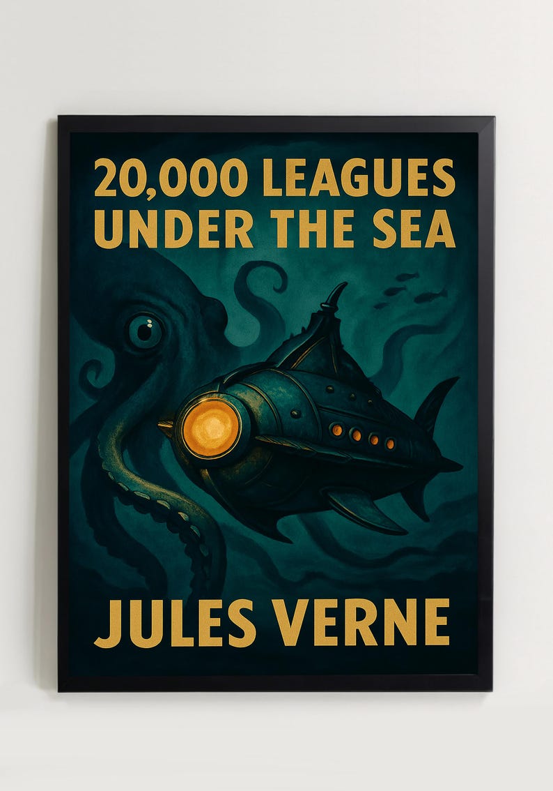 20,000 Leagues Under the Sea Poster | Jules Verne Nautical Steampunk ...
