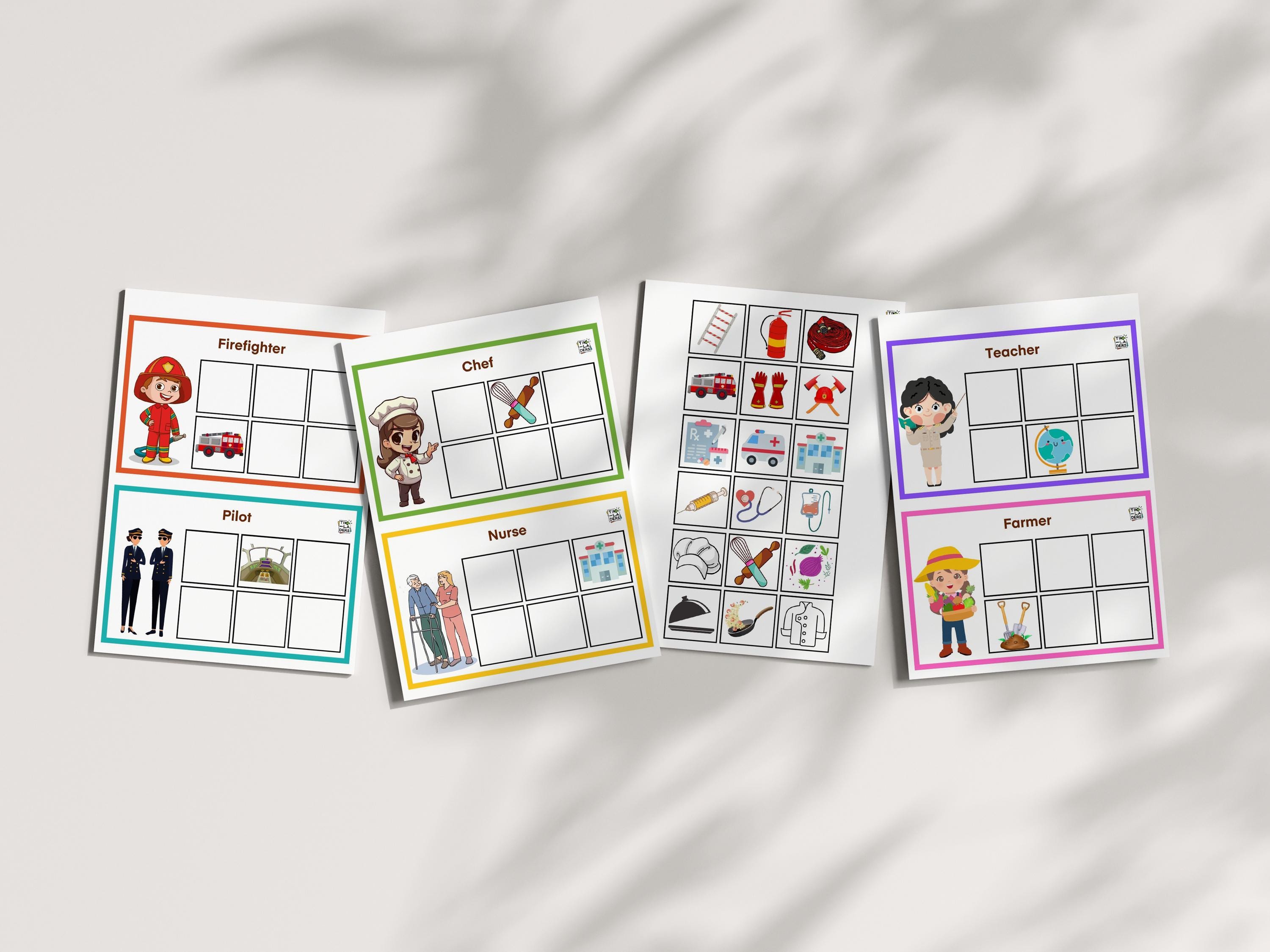 Jobs and Objects – Printable Matching Game for Kids | Learn Professions ...