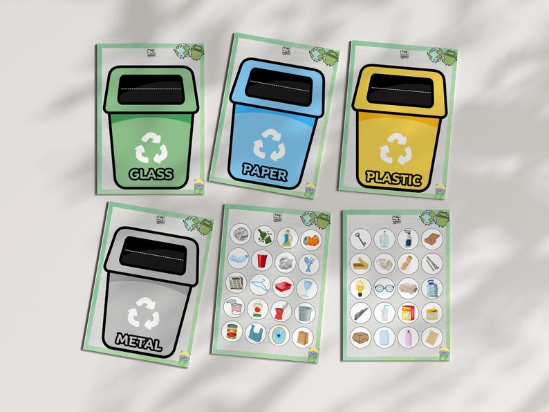Recycling Sorting Game – Cut and Place Objects Into the Correct Bins ...