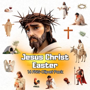Easter Clipart & Poster Pack - With Jesus Christ. 16 PNG Clipart + 8 ...