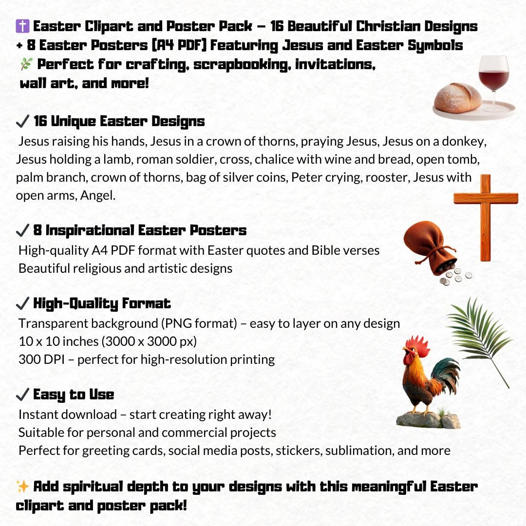 Easter Clipart & Poster Pack - With Jesus Christ. 16 PNG Clipart + 8 ...