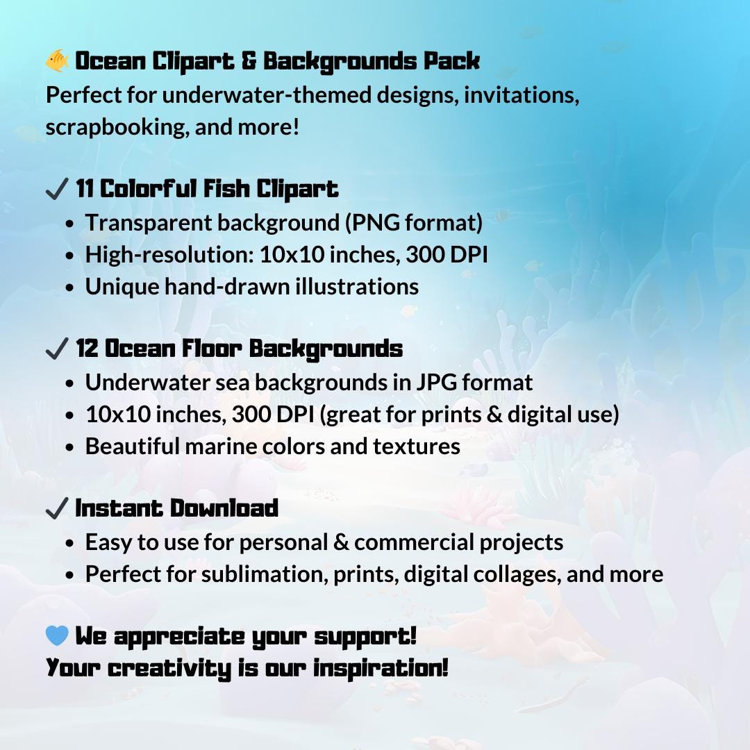 Ocean Clipart & Backgrounds Pack - Etsy