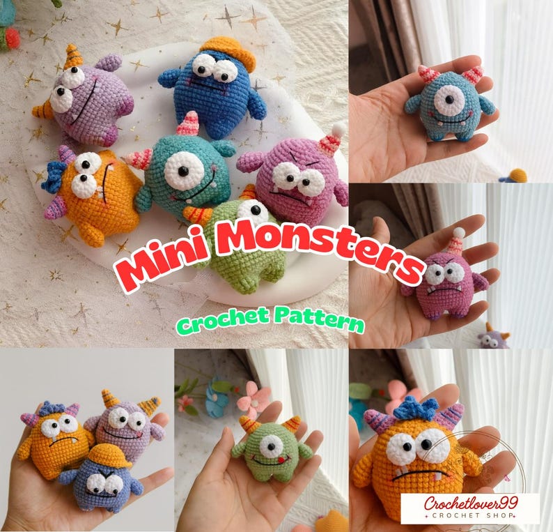 Mini Monsters Crochet PDF Pattern, Cute Monster Keychain Amigurumi ...