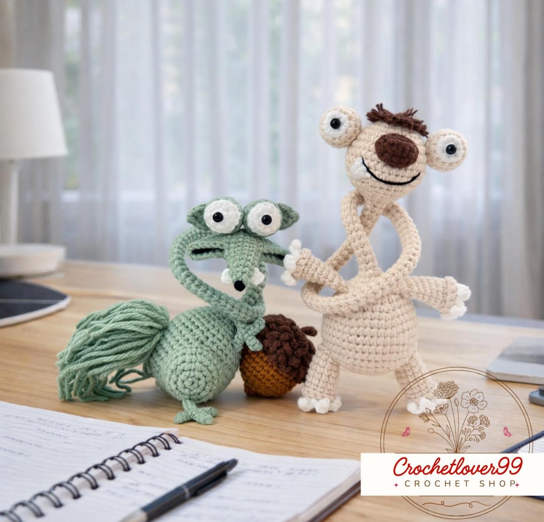 Funny Sloth & Squirrel Crochet Pattern PDF, 2 in 1 Amigurumi Set, Long ...