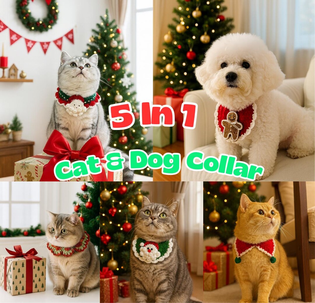 Christmas Pet Collar Crochet Pattern PDF – 5 in 1 Cat & Dog Collar ...
