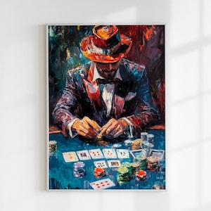 Poker Player in Suit Digital Poster – Oil Painting Style – High-stakes ...