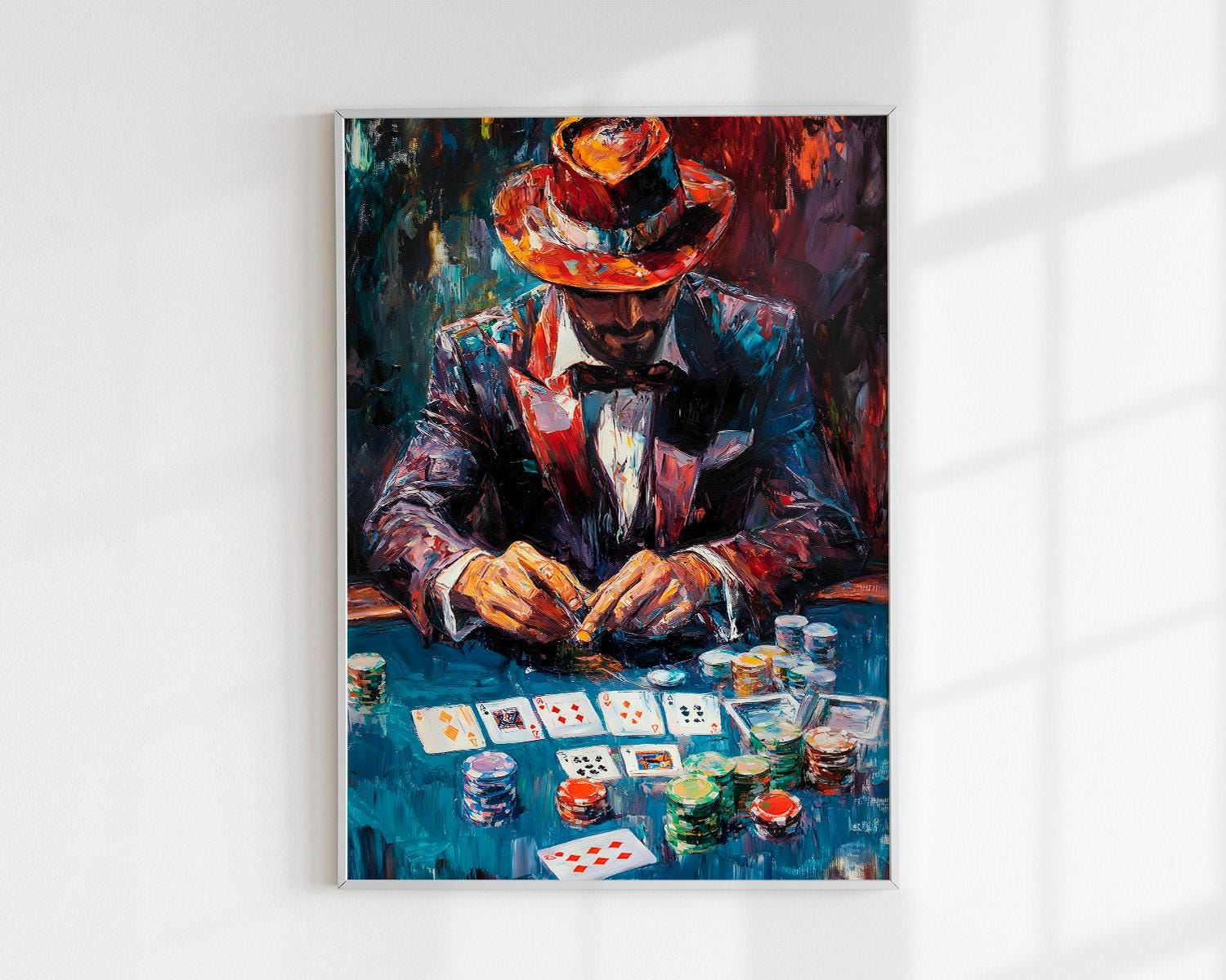 Poker Player in Suit Digital Poster – Oil Painting Style – High-stakes ...