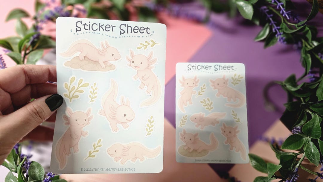 Axolotl Sticker Set 2 Sheets Hand-drawn Pink Axolotl in Cute Cartoon ...