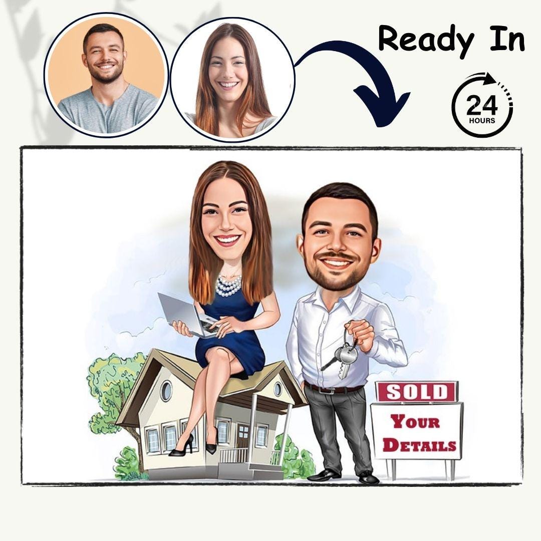 Real Estate Agent Couple Cartoon Portrait , Real Estate Agent Gift ...