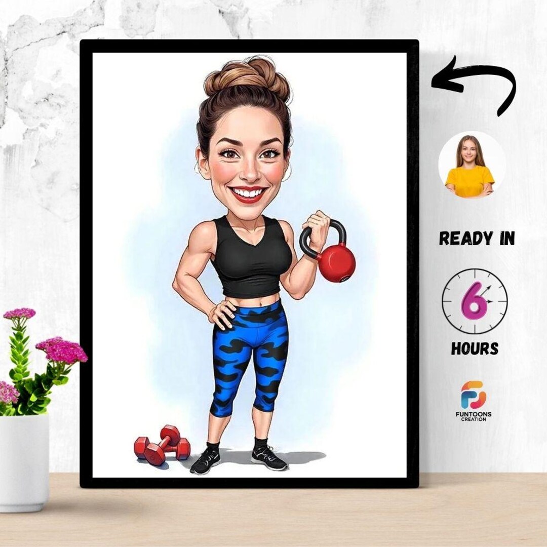 Custom Gym Girl Cartoon Portrait, Gym Girl Gift, Weight Lifter ...