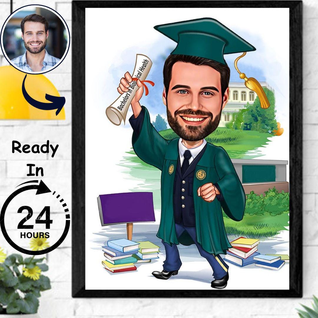 Custom Graduation Cartoon Portrait, Graduation Caricature, Graduation ...