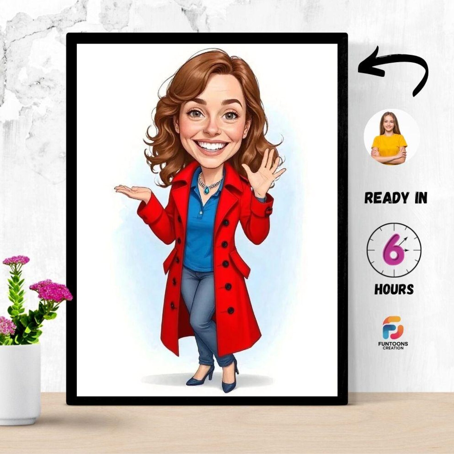 Personalized Fashion Designer Caricature Portrait, Custom Female Model ...