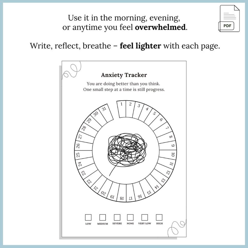 Monthly Anxiety Tracker Printable – Circular Mood and Emotion Log ...
