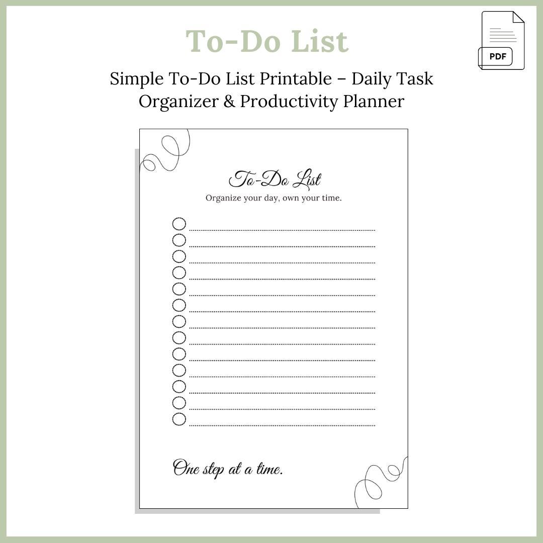 Simple To-do List Printable – Daily Task Organizer & Productivity ...