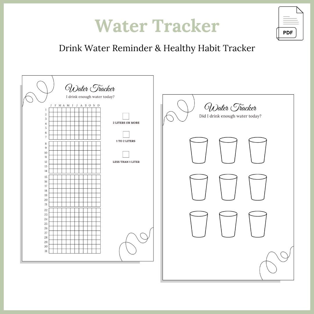 Water Tracker Printable – Daily Hydration Log, Drink Water Reminder ...